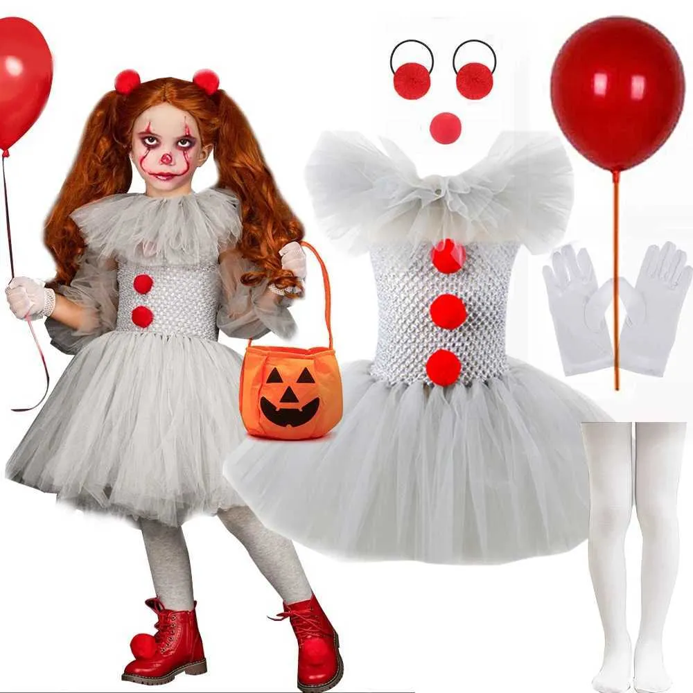 Girls Halloween Clown Tutu Dress Costume, Gray, 2-12 Years, Fancy Dress ...