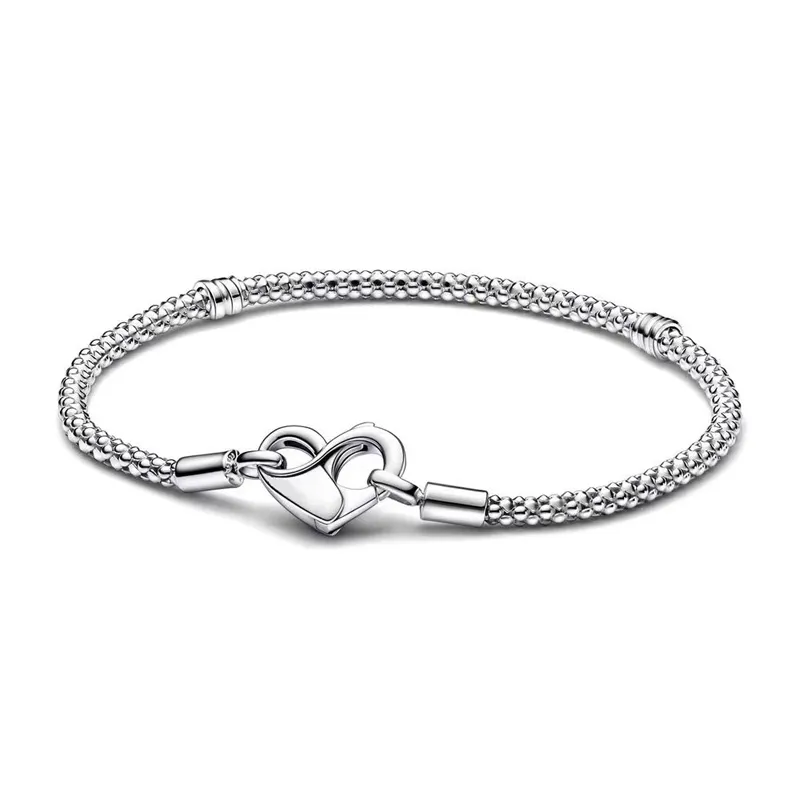 Authentic 3MM Snake Chain Herat Popcorn Charm For Women S925 Sterling ...