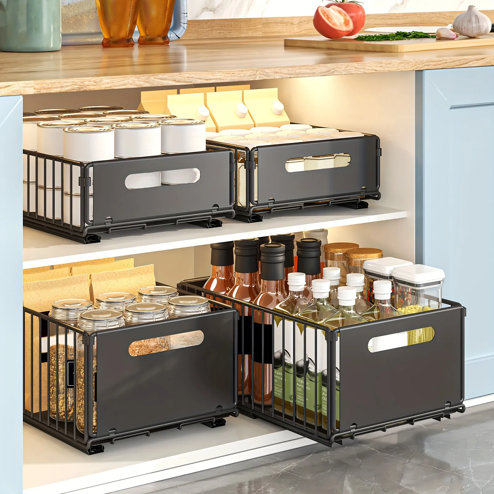 Cast Iron Pull-Out Shelf Organizer: Multipurpose Cabinet Storage ...