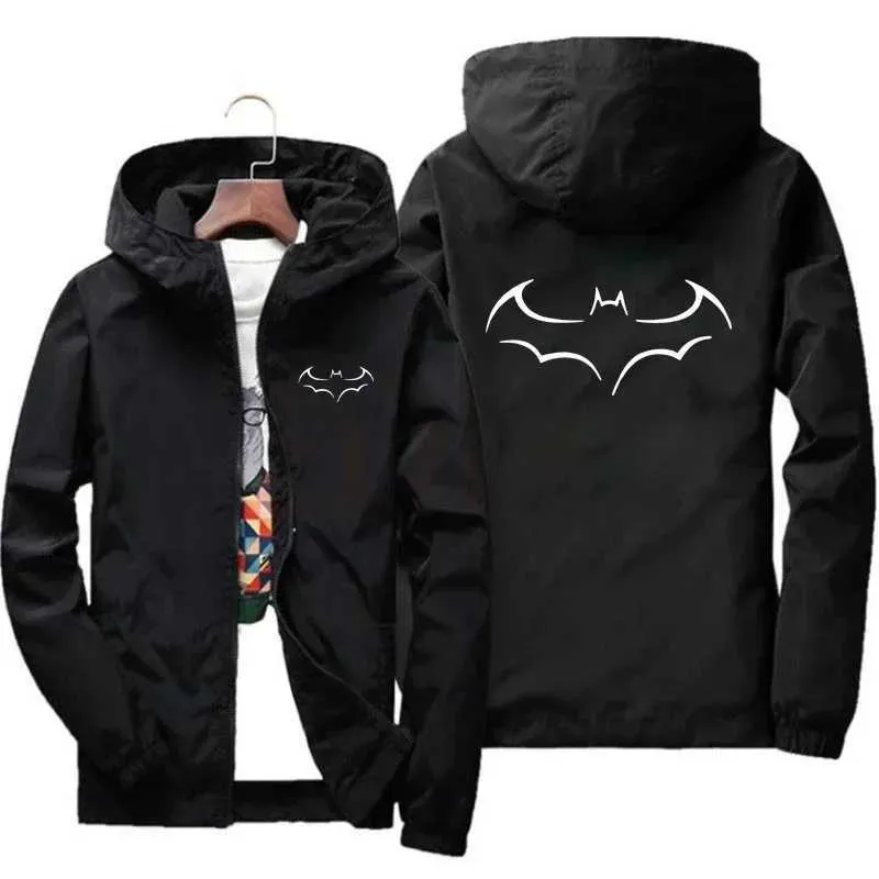 Lightweight Bat Print Zip Jackets: Windproof Hoodies for Men & Women ...