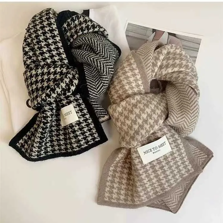 Thousand Bird Grid Cashmere Scarf for Women, Warm Knitwear Winter ...