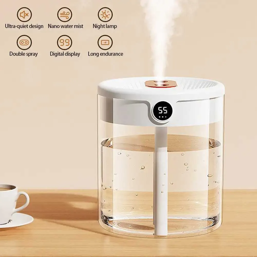2L Ultrasonic Humidifier with Night Light, Dual Nozzles, LCD Display ...