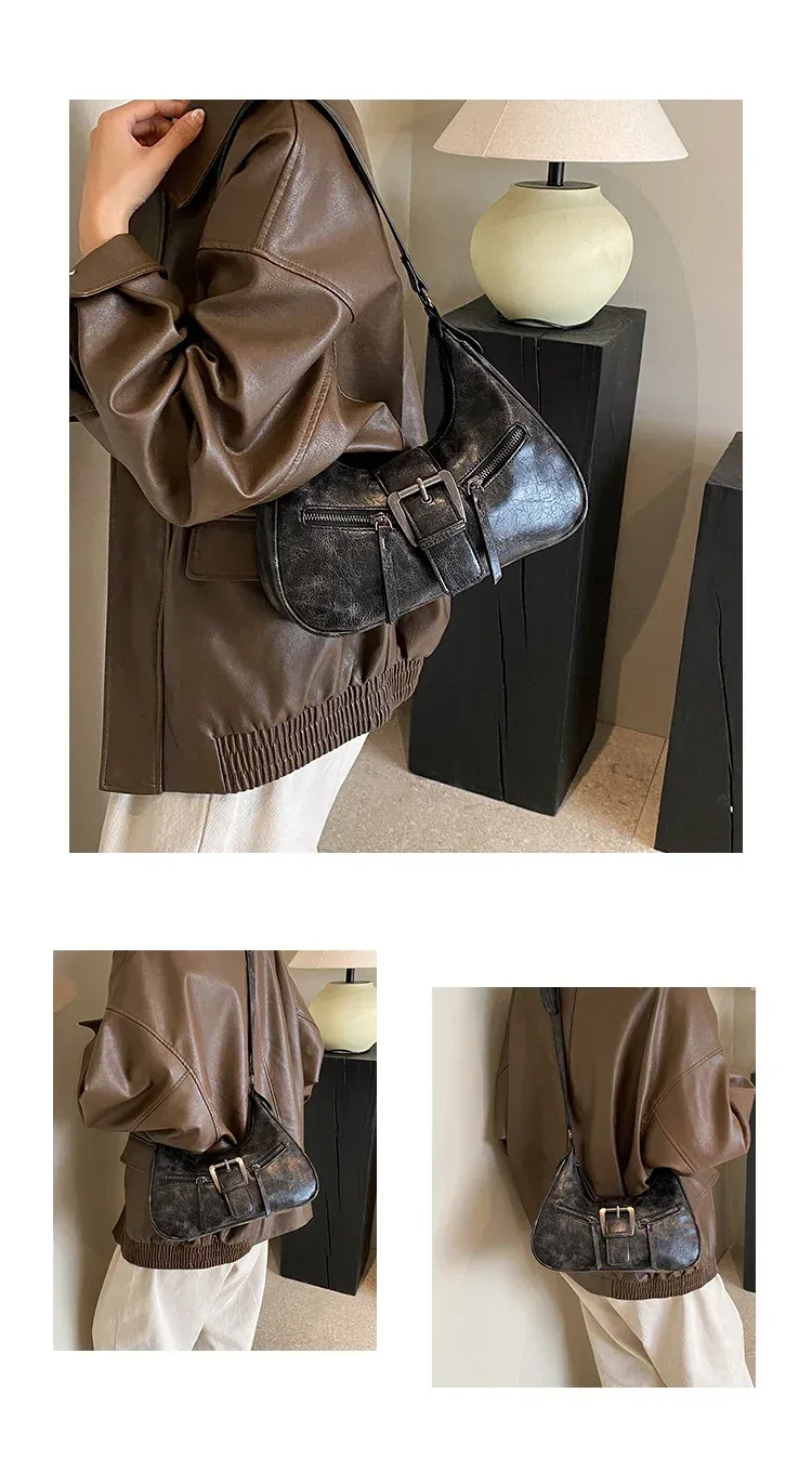 Women's PU Leather Drawstring Crossbody Bag with Zipper Buckle ...