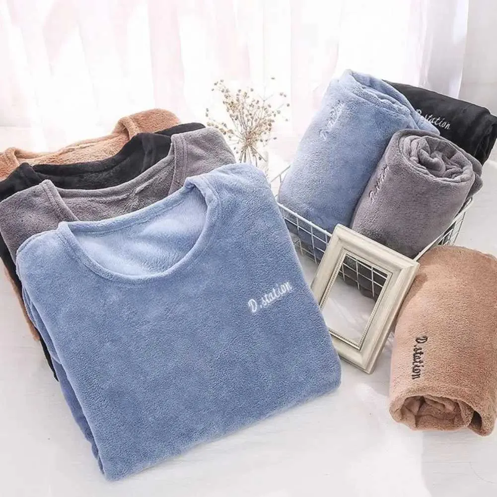 CL240927 Mens Thick Sleepwear Set Soft Thermal Winter Pajamas With Heat ...