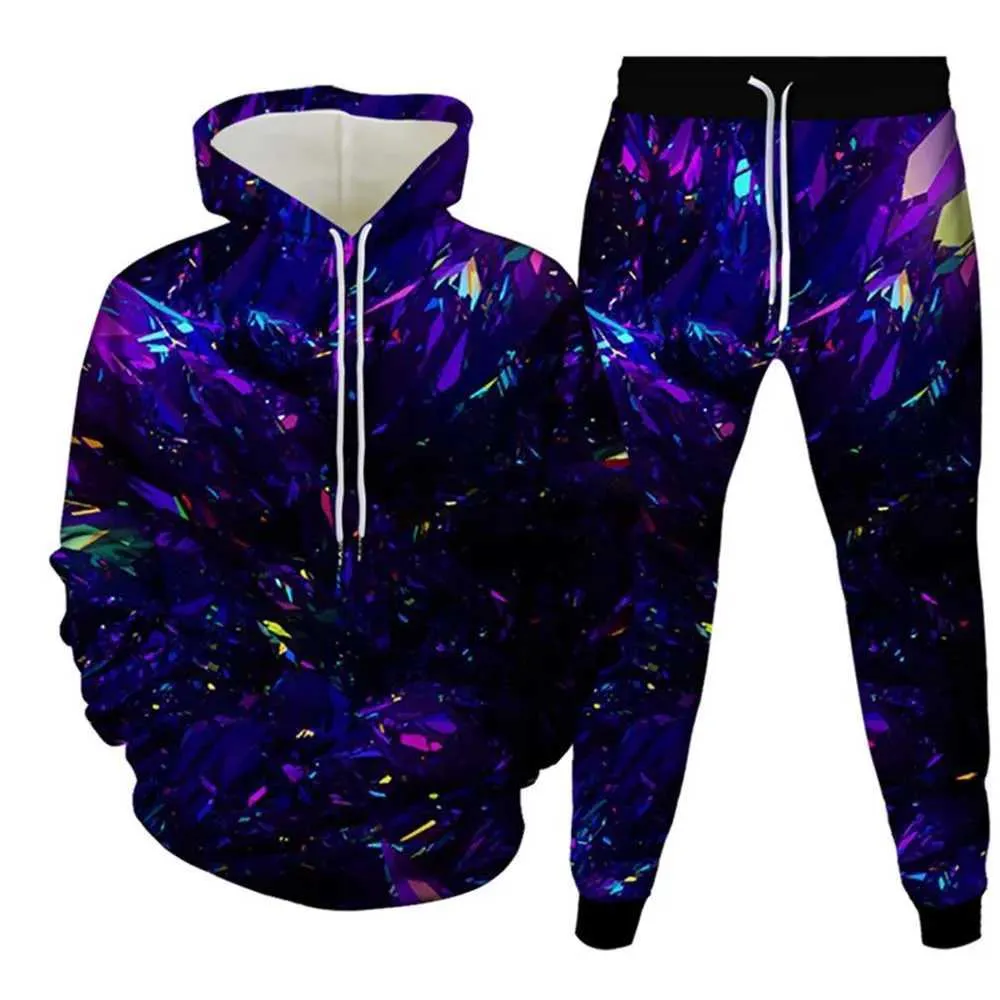 Men's 3D Galaxy Print Tracksuit Set - Casual Hoodie & Pants ...