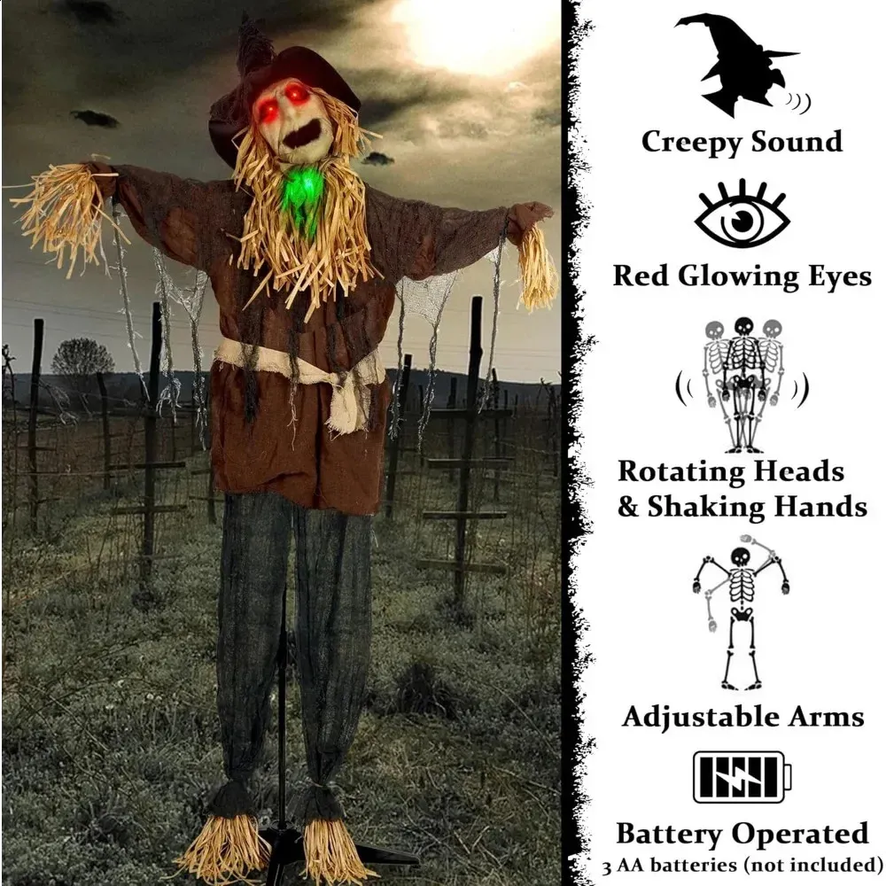 6 Foot Halloween Scarecrow Decoration Animated Moving Arms, Glowing ...