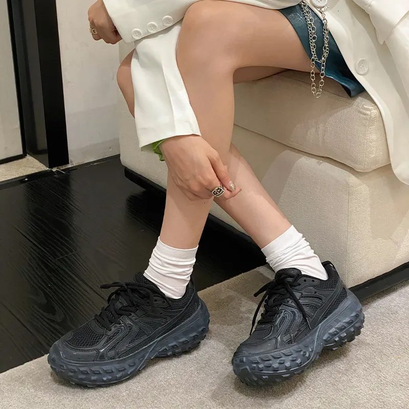DHgate.com:Black Thick Sole Dad Sneakers - Height Increasing Fashion ...