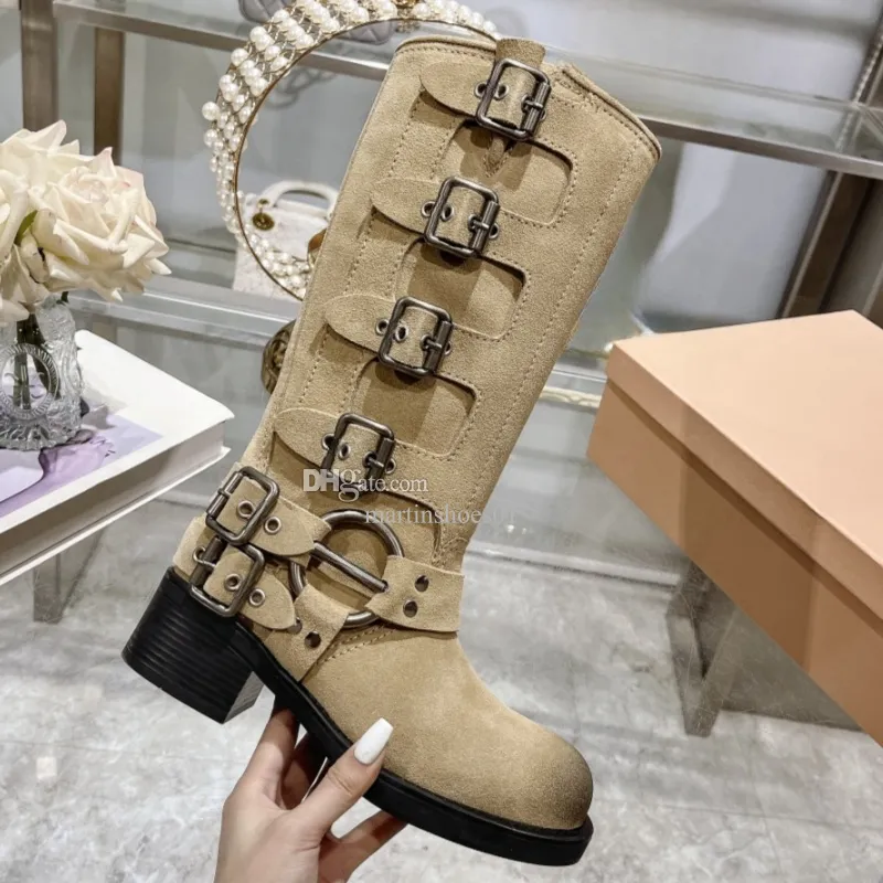 Designer Black Leather Boots Women's Buckle Accent... From Factory ...
