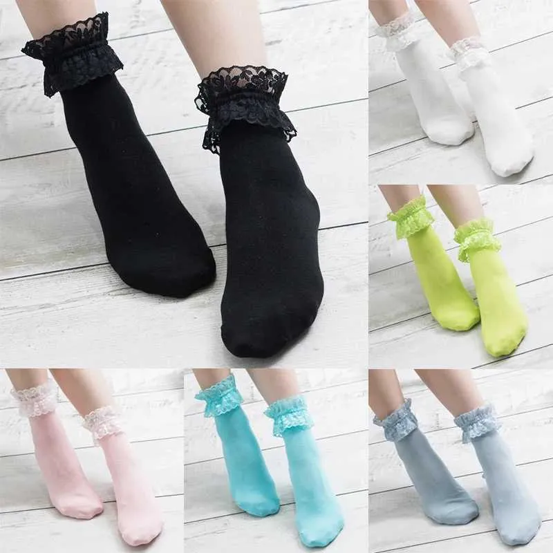 Japanese Lace Mesh Princess Lace Ankle Socks Lolita Style, Black And ...