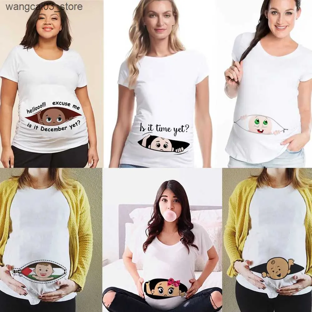 Funny Cartoon Maternity T-Shirt - Summer Pregnancy Tops, Short Sleeve ...