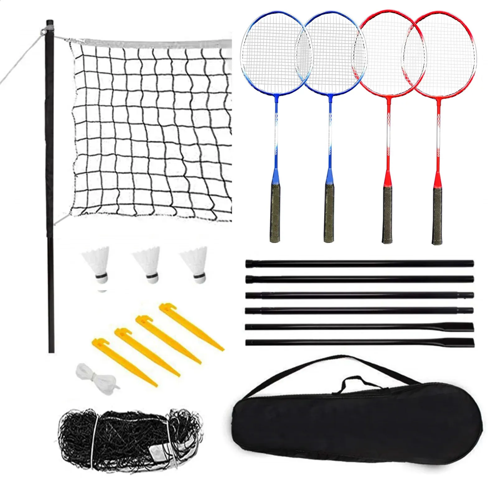 4-Player Badminton Set with Racket, Net, Handbag, Shuttlecock Box ...