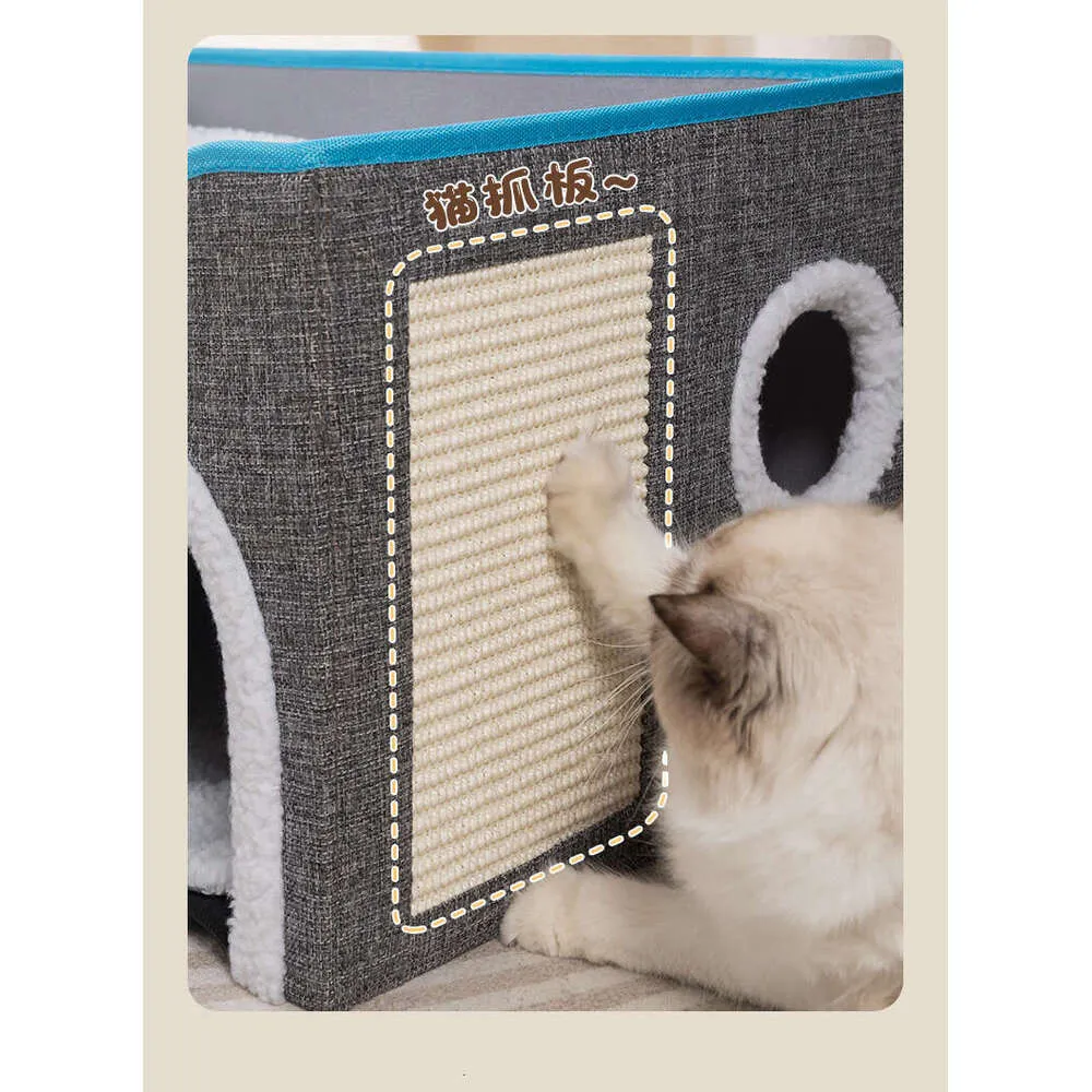 Foldable Semi Enclosed Cat House with Climbing Frame, Scratch Board ...