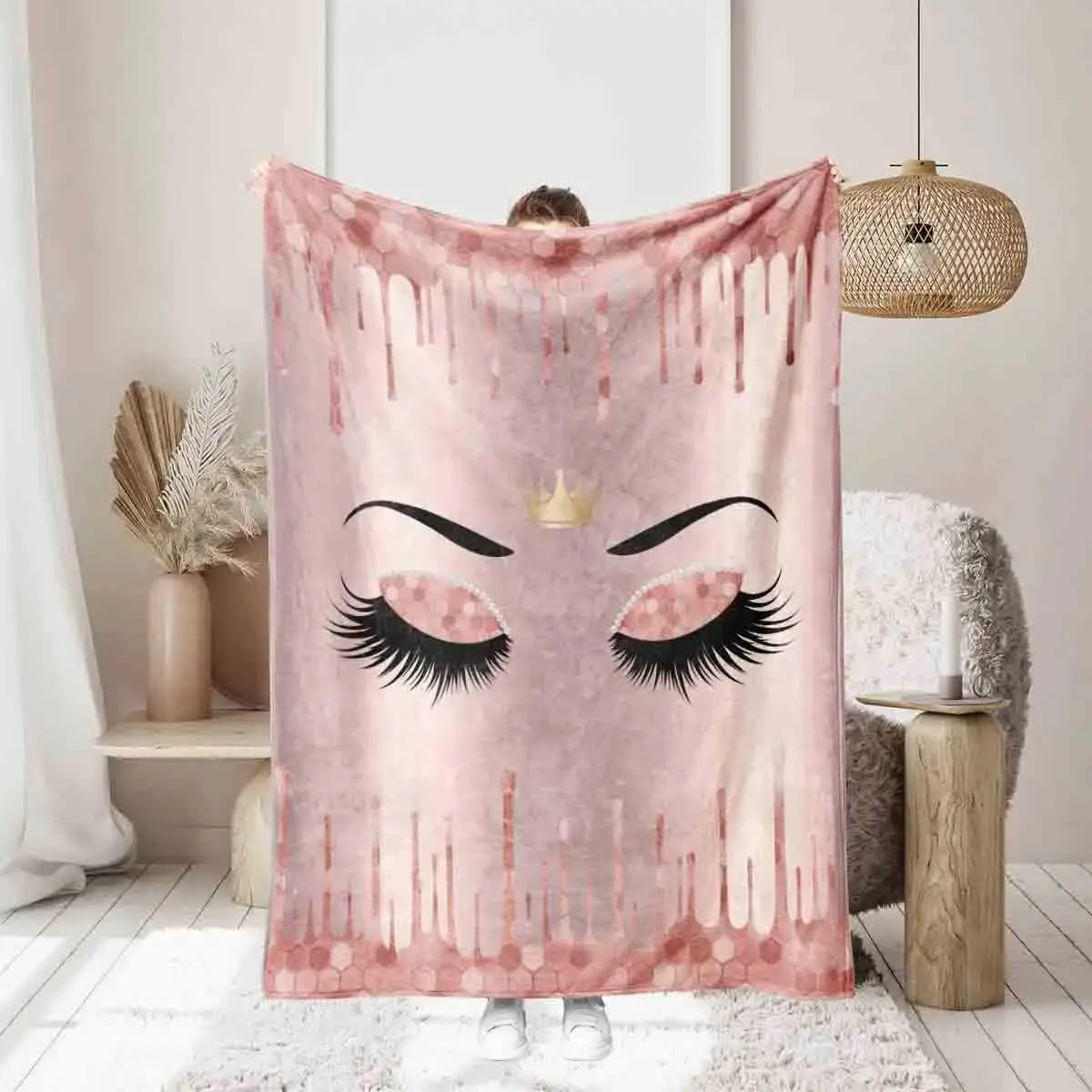 Pink Eyelash Crown Flannel Blanket - Soft, Cozy Throw for Travel, Sofa, Bed & Home Decor from ...