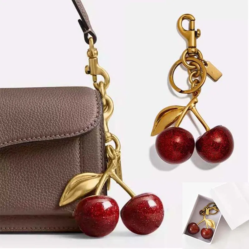 Charm Women Key Rings Keychain With Box Retro Cool Cherry In Glittery ...