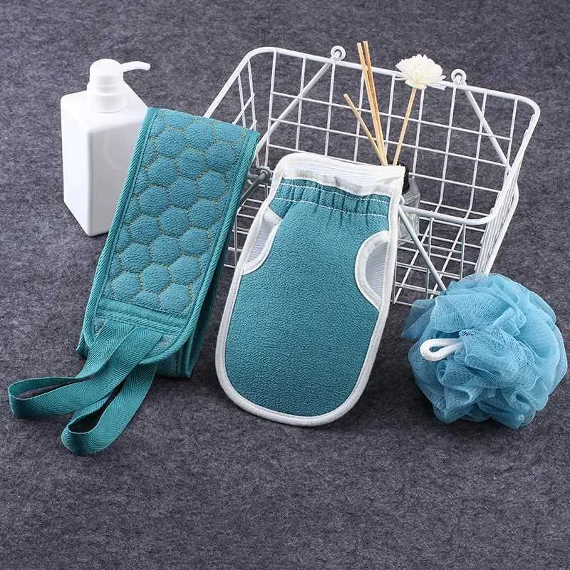 Exfoliating Shower Set: 3-Piece Body Cleaning Cloth, Ball, and Glove ...