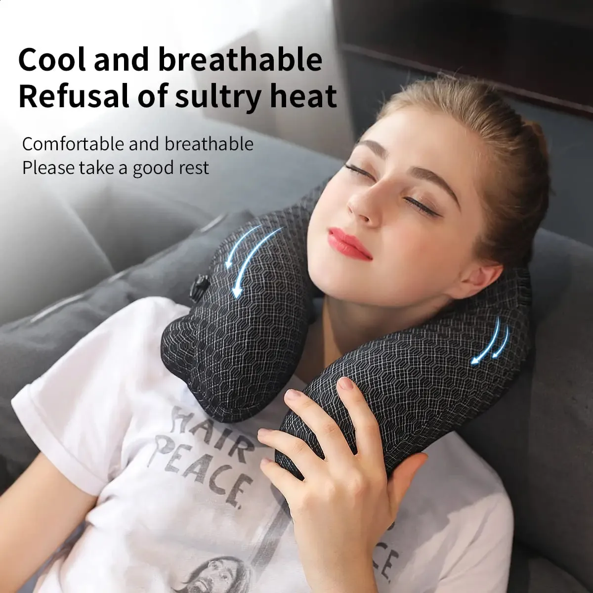 TravelPillow Inflatable Neck Pillow - Refreshing Fabric Travel Neck ...