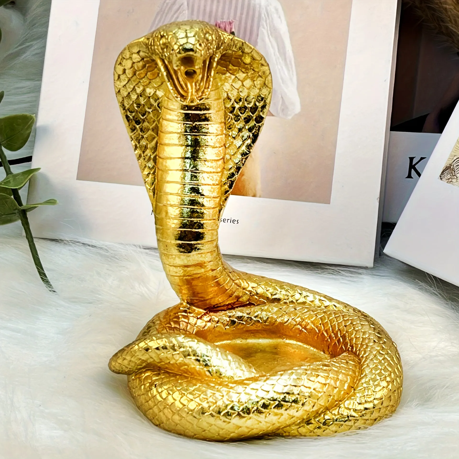 Golden Cobra Snake Resin Statue Festive Non Electric Featherless Decorative Sculpture For ...
