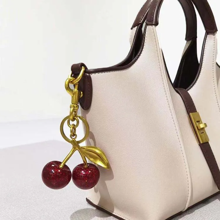 Charm Women Key Rings Set Glittery Resin Cherry Keychains With Box ...