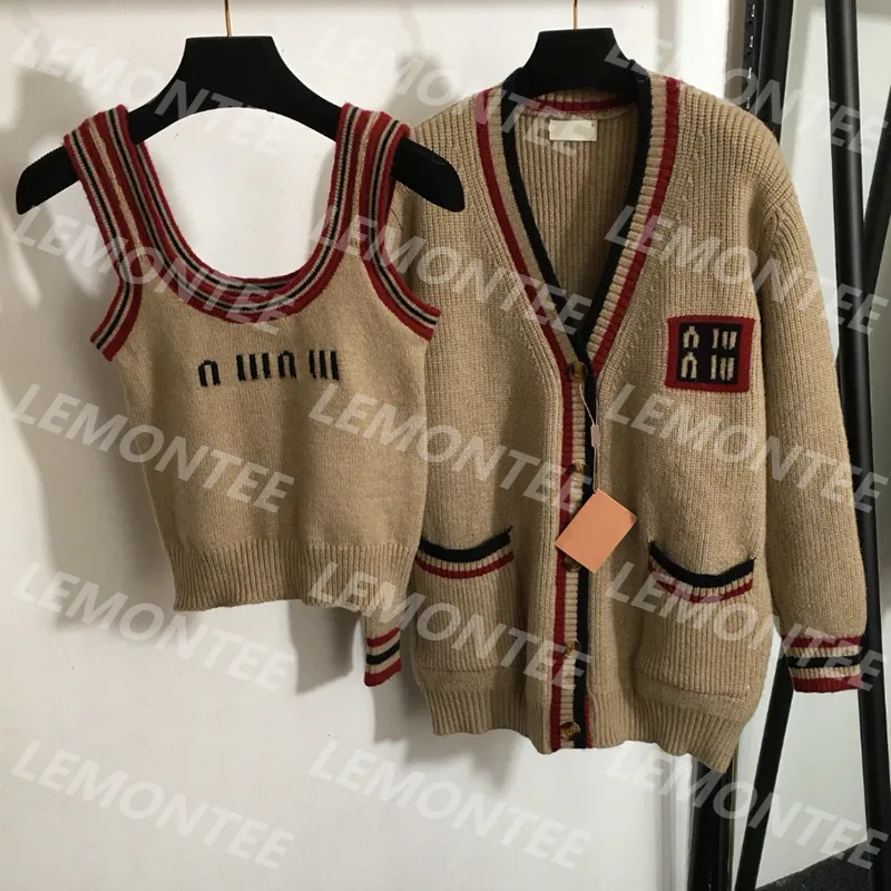 Sleeveless Cardigans For Women: Two Piece Knitted Set With Embroidered ...