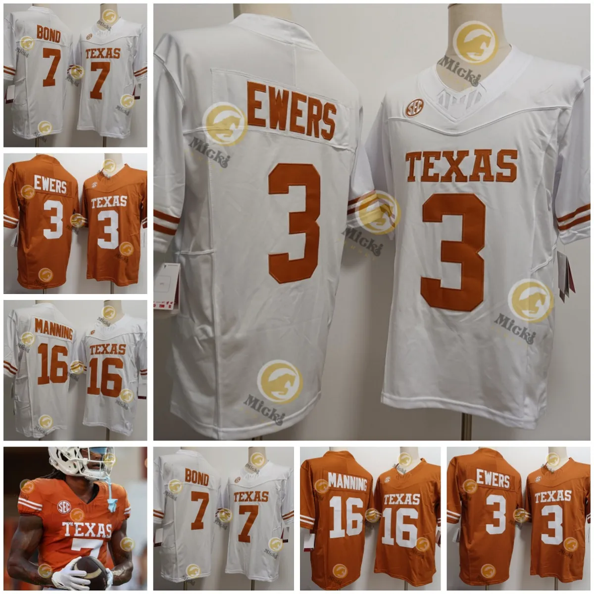 Quinn Owens #16 Arch Manning Texas Longhorns Football Jersey With ...