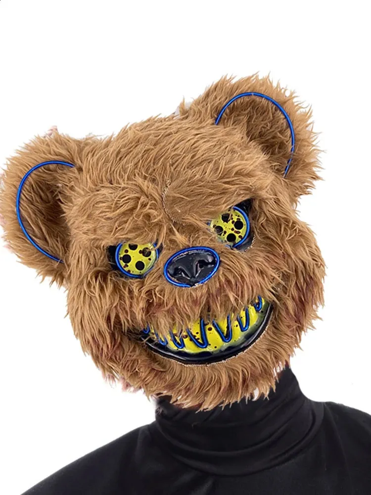 Led Glowing Bloody Bear Mask Halloween Horror Plush Rabbit Decoration ...