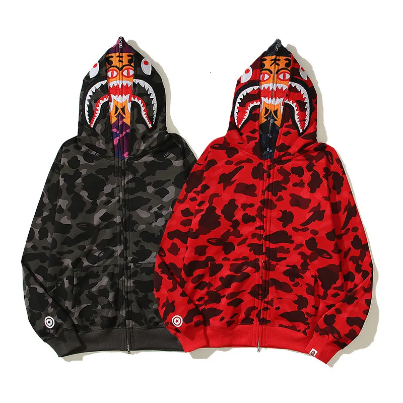 Camouflage Shark Tiger Head Double Hooded Shark Hoodie With Camouflage Shark Tiger Head Double Hooded Shark Hoodie With
