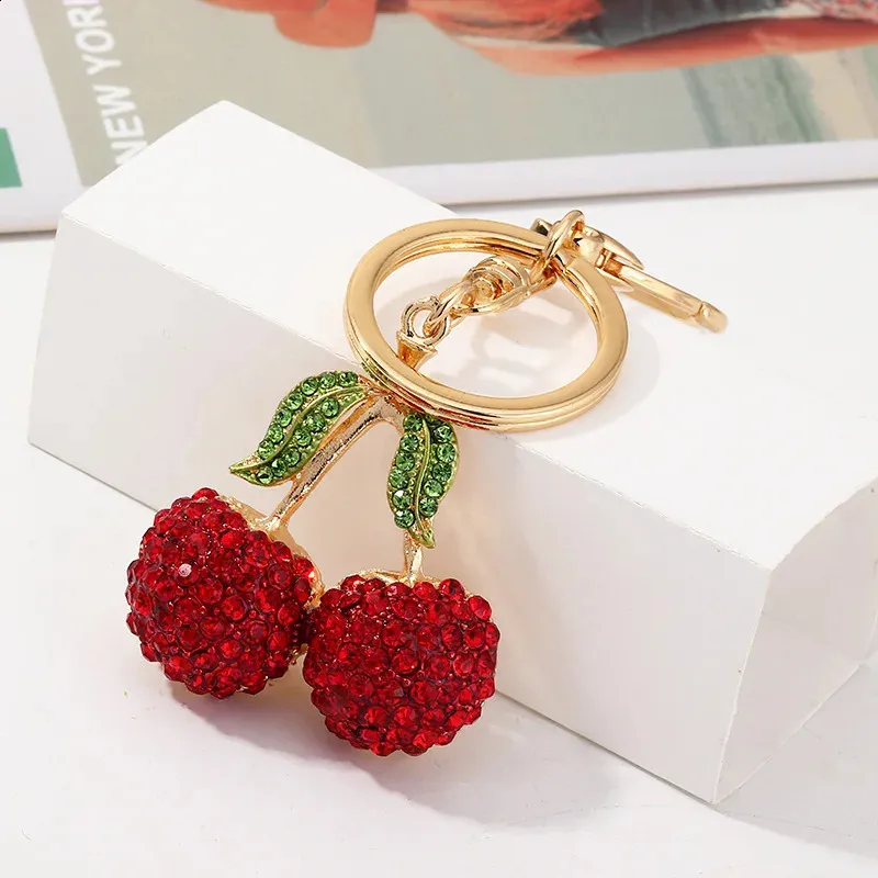 Red Crystal Rhinestone Cherry Keychain - Cute Fruit Key Chain for Women ...