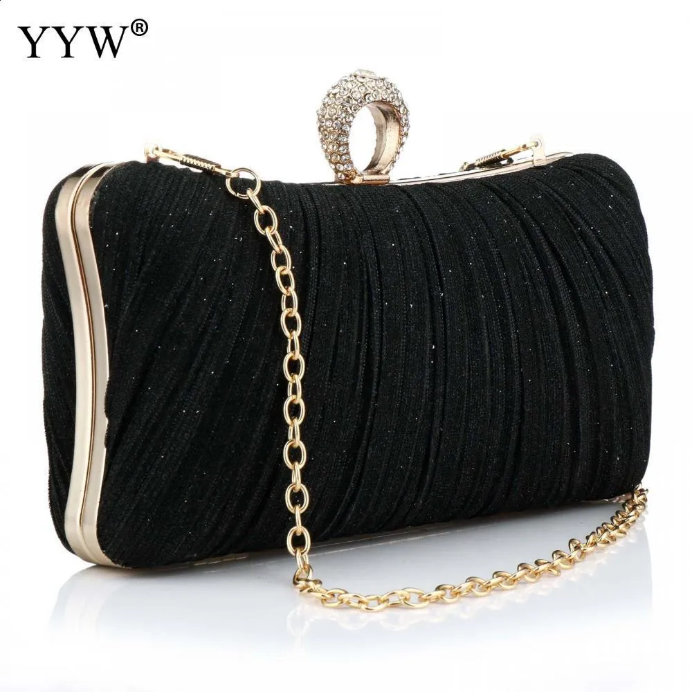 Rhinestone Evening Clutch Bag - Glitter Pleated Party Handbag for ...