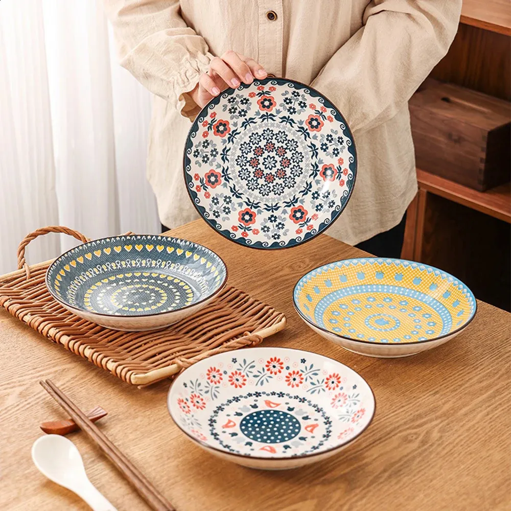 Floral Ceramic Plate Round Noodle Dish, Colorful... From Bian09, $20.02 ...