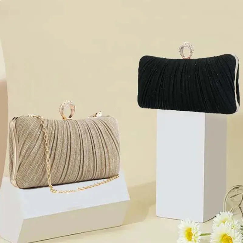 Rhinestone Evening Clutch Bag - Glitter Pleated Party Handbag for ...