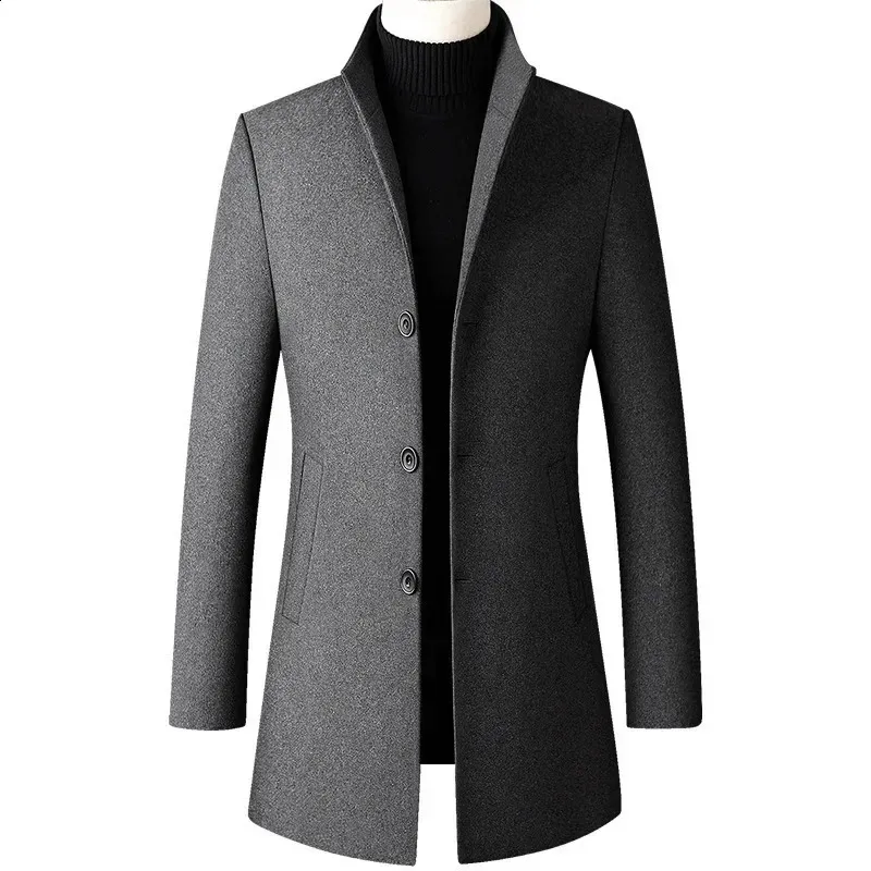 Autumn Winter Men's Wool Coat High Quality Male Long Solid Color Slim ...