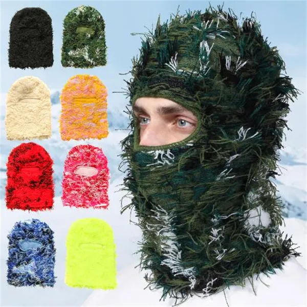 Distressed Knit Balaclava Hat - Full Face Ski Mask, Camouflage Fuzzy ...