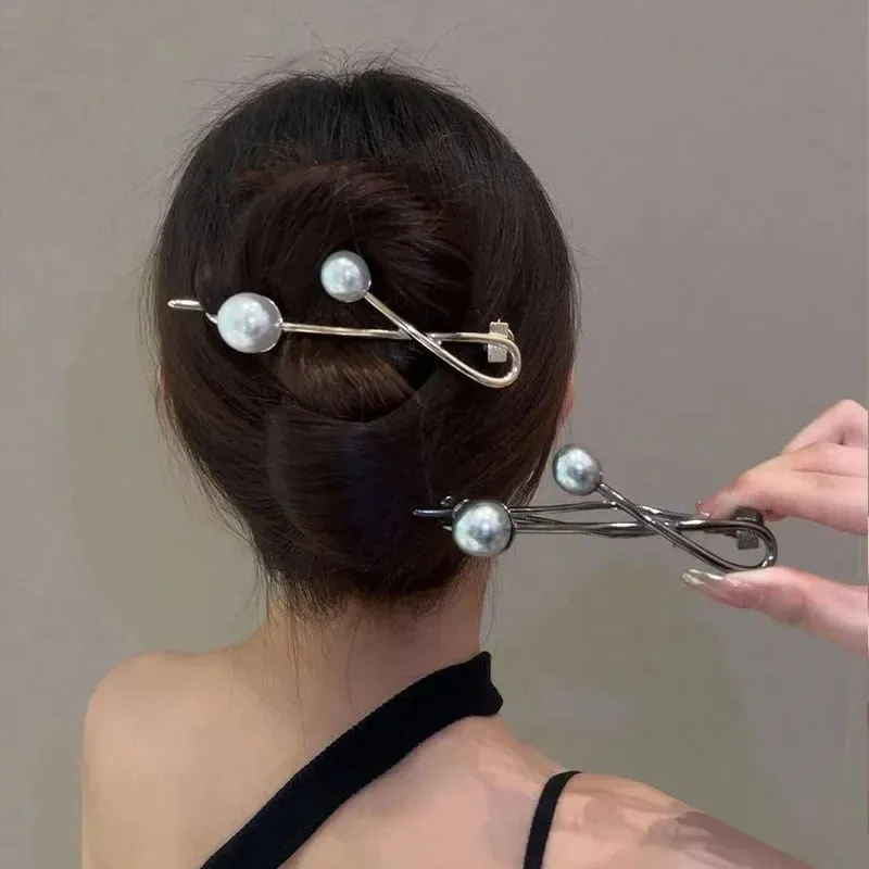 New Simplicity Metal Pearl Hair Clips Frog Buckle Ponytail Clip Elegant ...