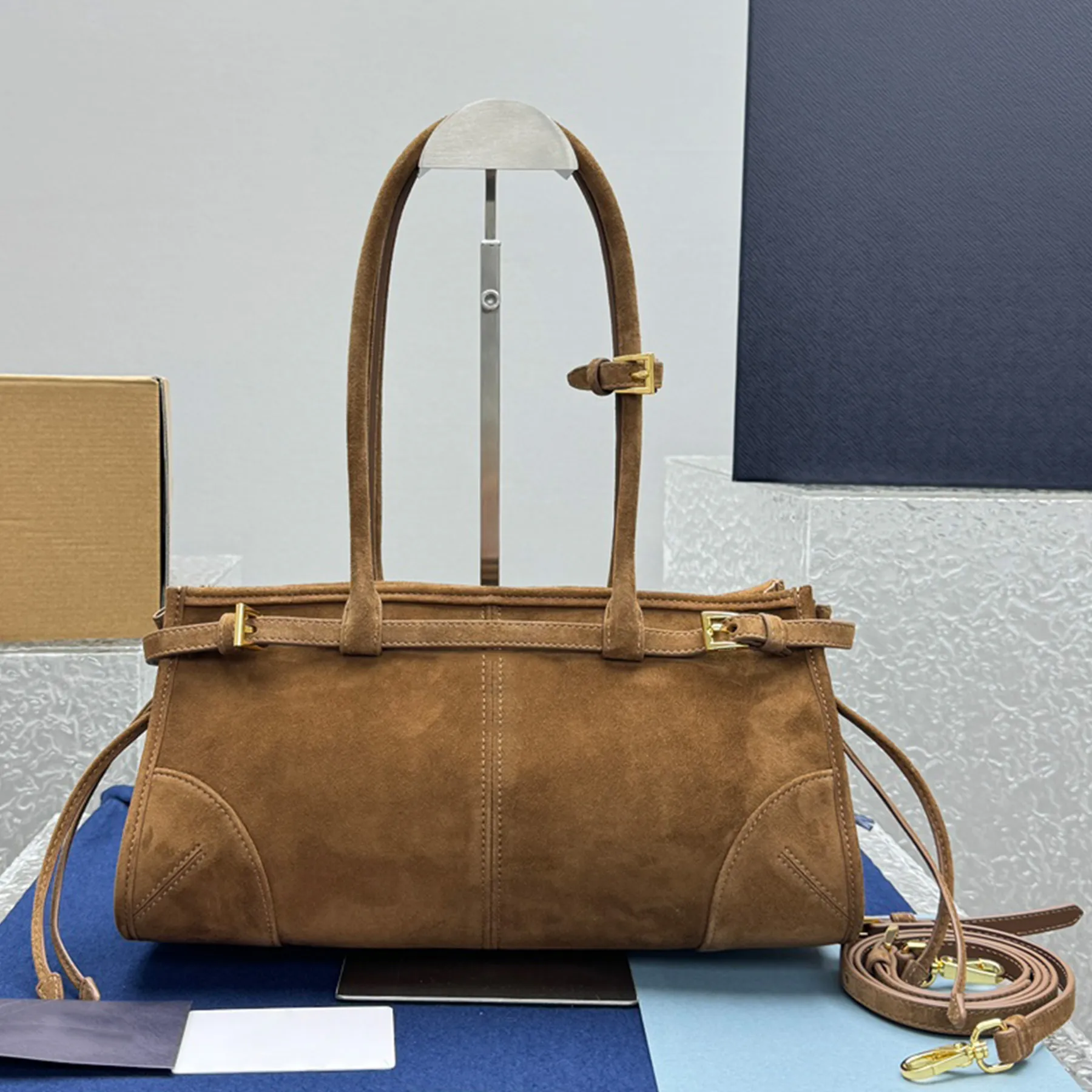 Crossbody Designer Handbag with Thick Strap: Suede Leather, Detachable ...