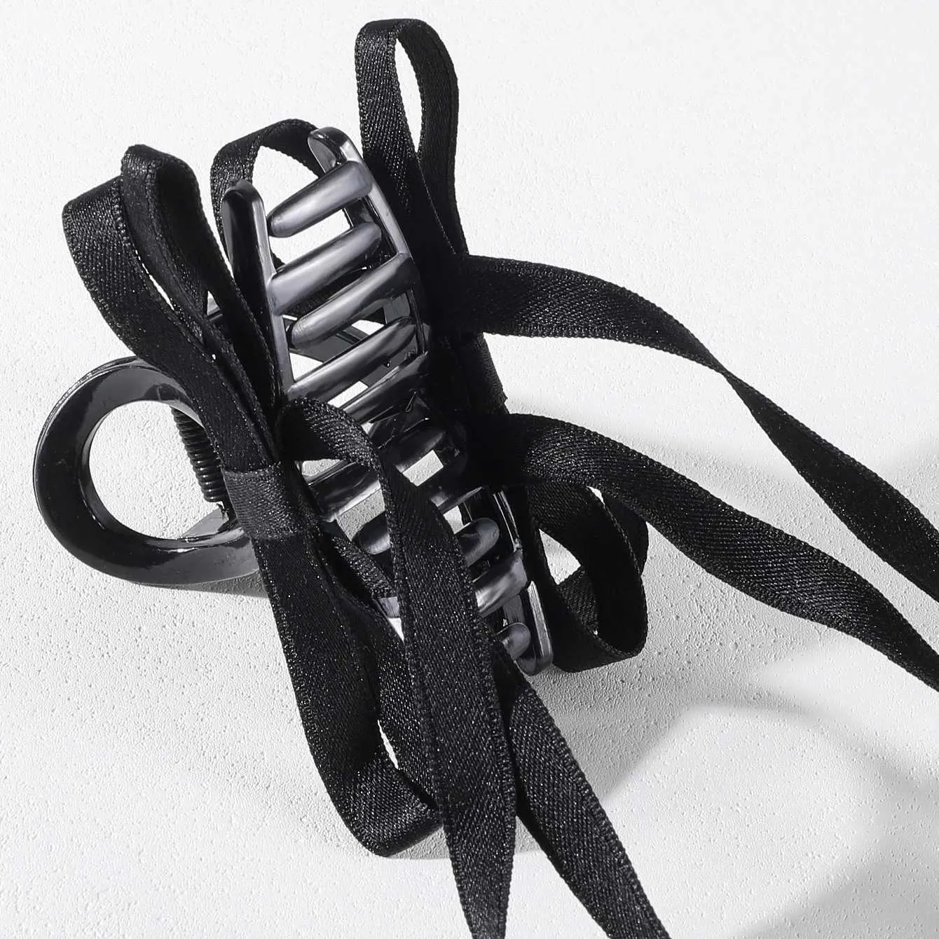 Black Bow Ribbon Hair Claw Clip - Elegant Feminine Hair Accessories for ...