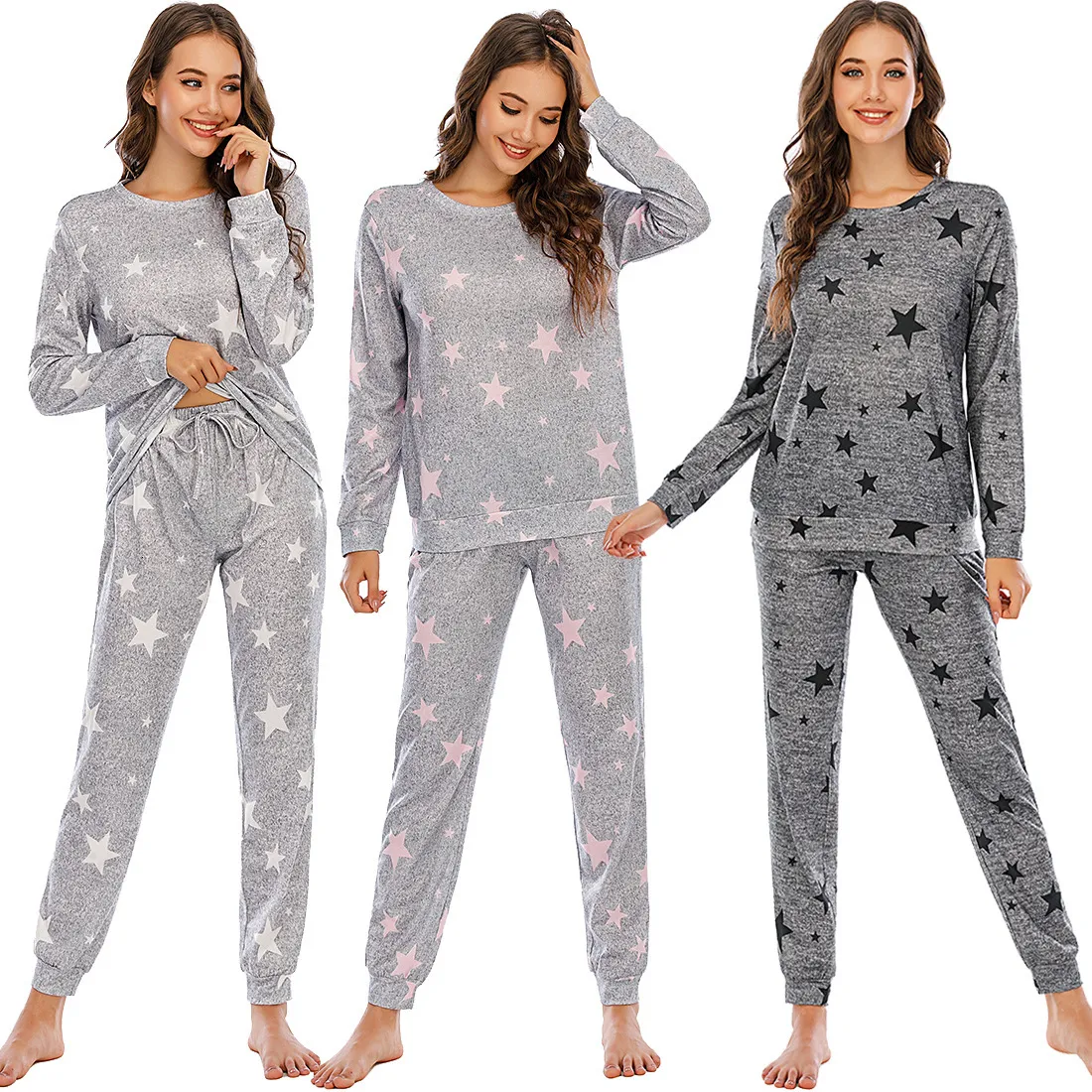 Women's Cozy Star Print Long Sleeve Pajama Set - Soft & Comfy Autumn ...