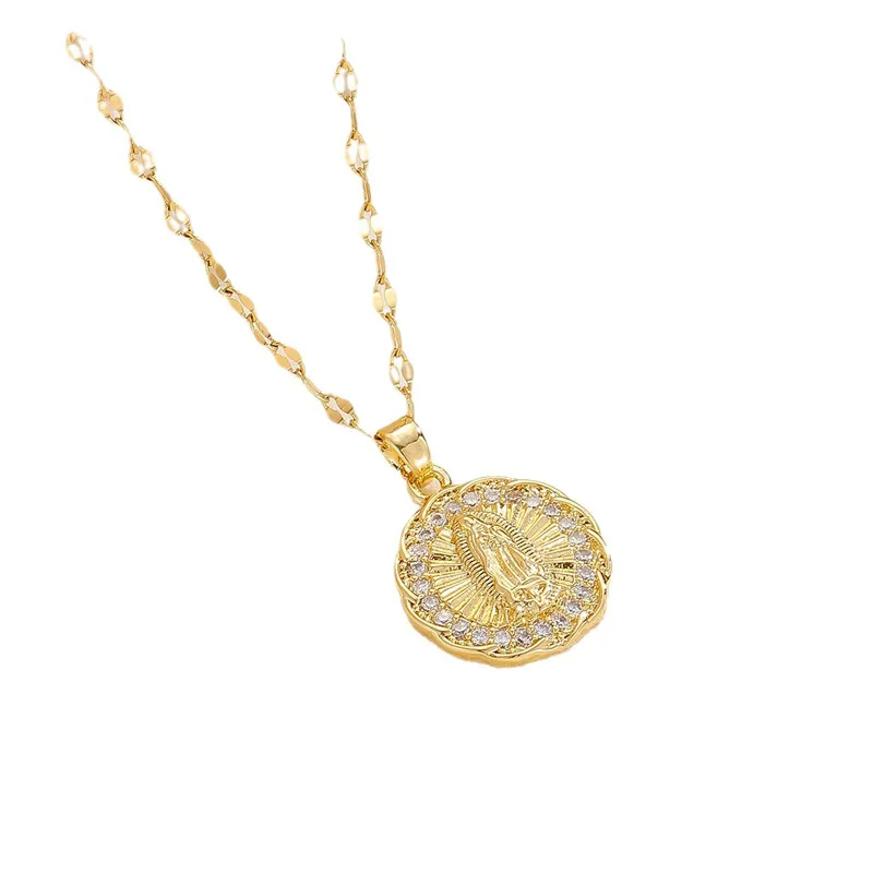 New 18K Gold Virgin Mary Necklace, Designer Rosary Gold Chains with ...