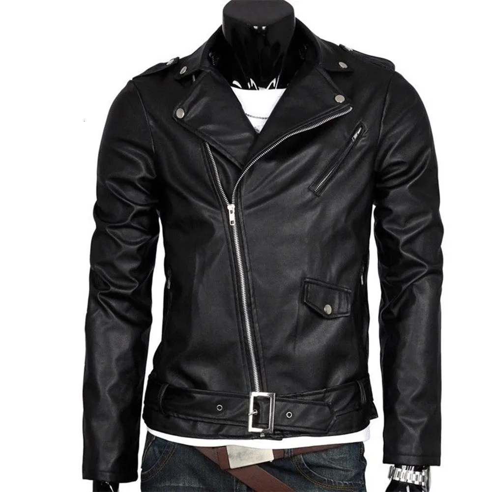 Men's Slim Fit Leather Motorcycle Jacket - Zipper Closure, Casual Coat ...