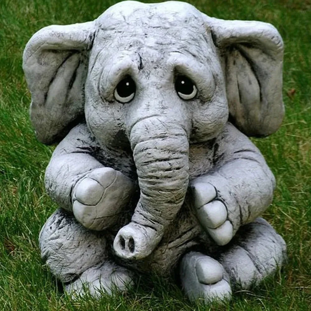 Cute Resin Elephant Statue Garden Ornament - Outdoor Home Decor ...