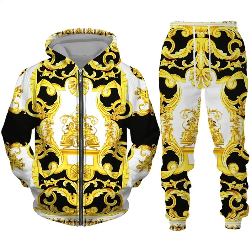 Gold Pattern 3D Printed Mens Zipper Tracksuit - Oversized Hoodie ...