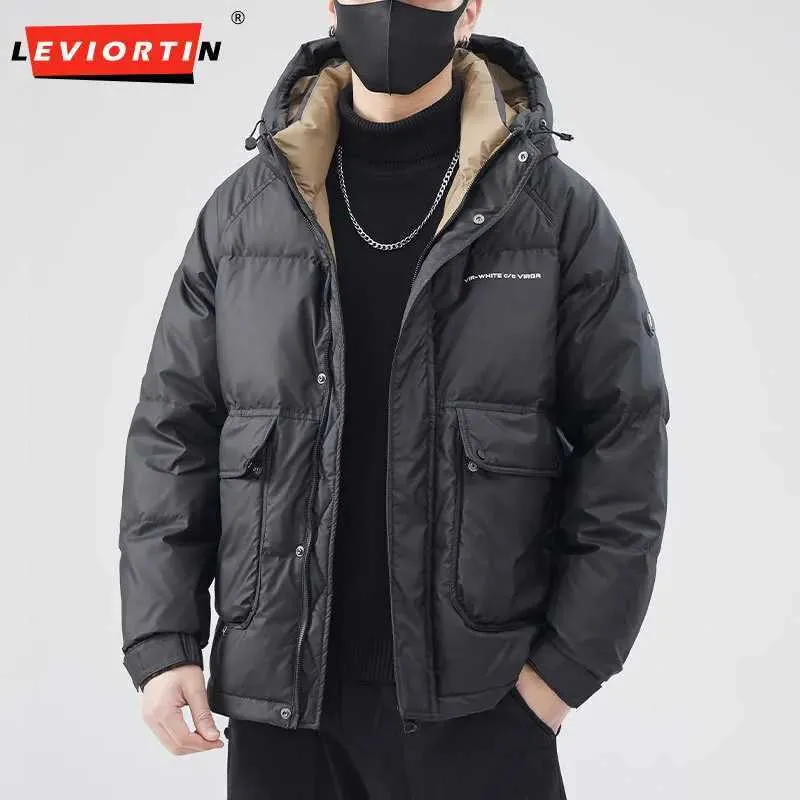 Mens hooded jacket 2024 winter thick outdoor short duck down jacket ...