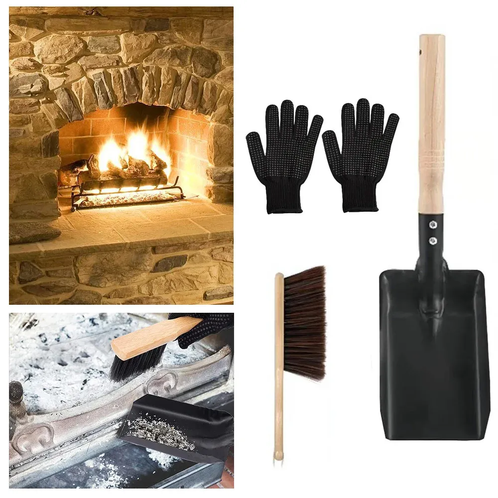 Steel Fireplace Ash Cleaning Set - Chimney Shovel, Dust Collector, Log ...