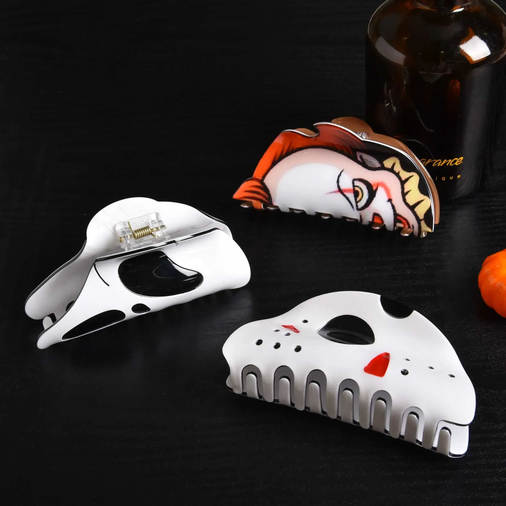 Funny Face Clown Print Acrylic Hair Claw Clip - Halloween Hair ...