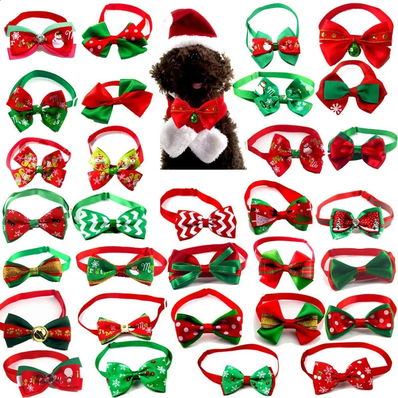 50 Christmas Dog Collars with Adjustable Neck Bows - Festive Pet ...