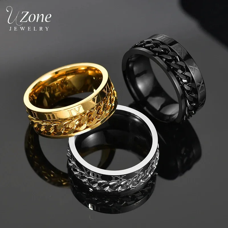Rotating Roman Numeral Ring for Men - Gold Stainless Steel Punk Chain ...