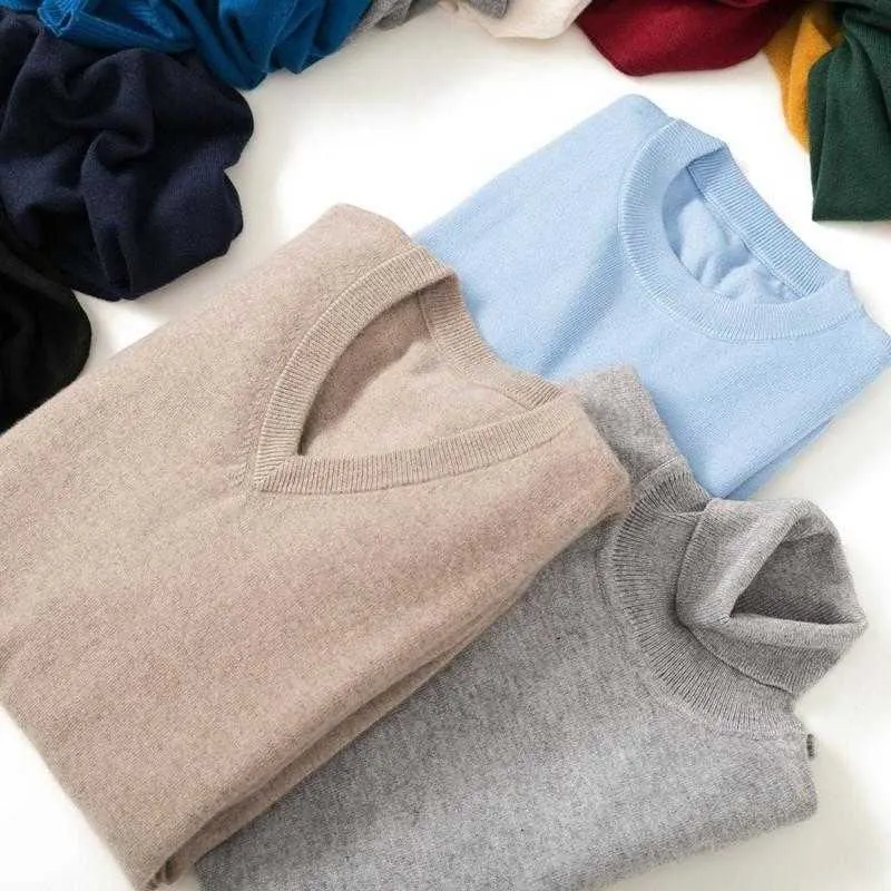 Men's V-Neck Plus Size Wool Sweater - Loose Fit, Solid Color, Knitted ...