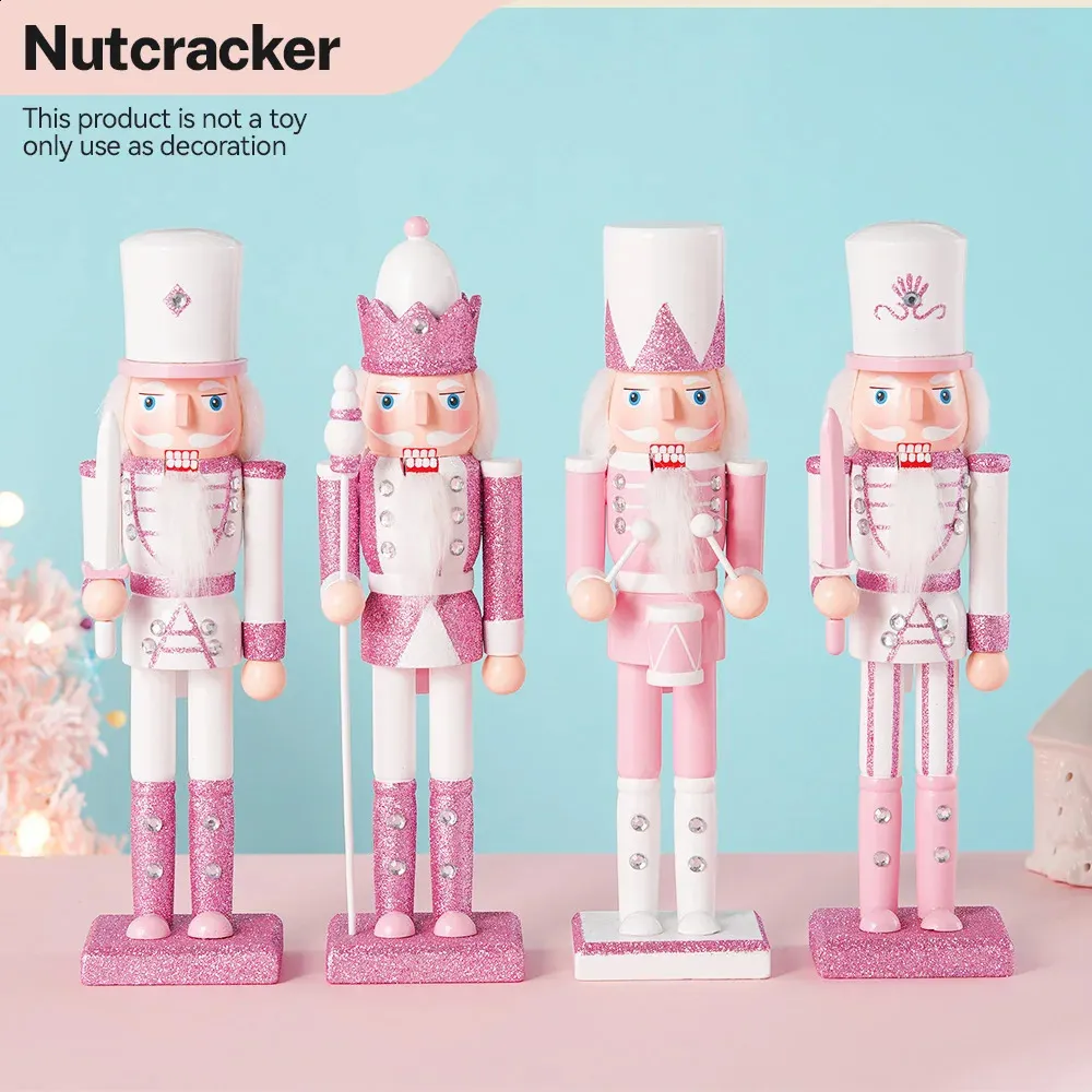 30CM Wooden Nutcracker Soldier Doll: Pink Shining Christmas Ornament ...