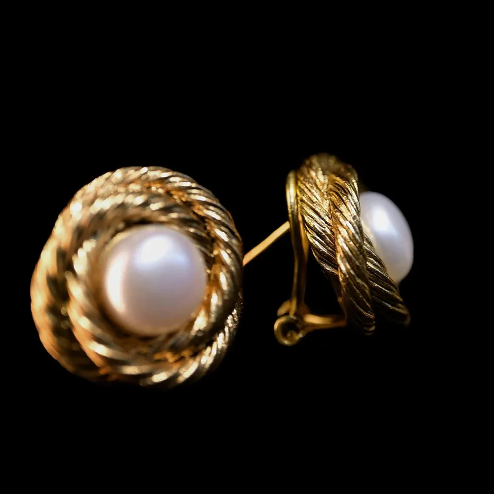 Brass Braided Freshwater Pearl Earrings - Retro Modern Design from ...