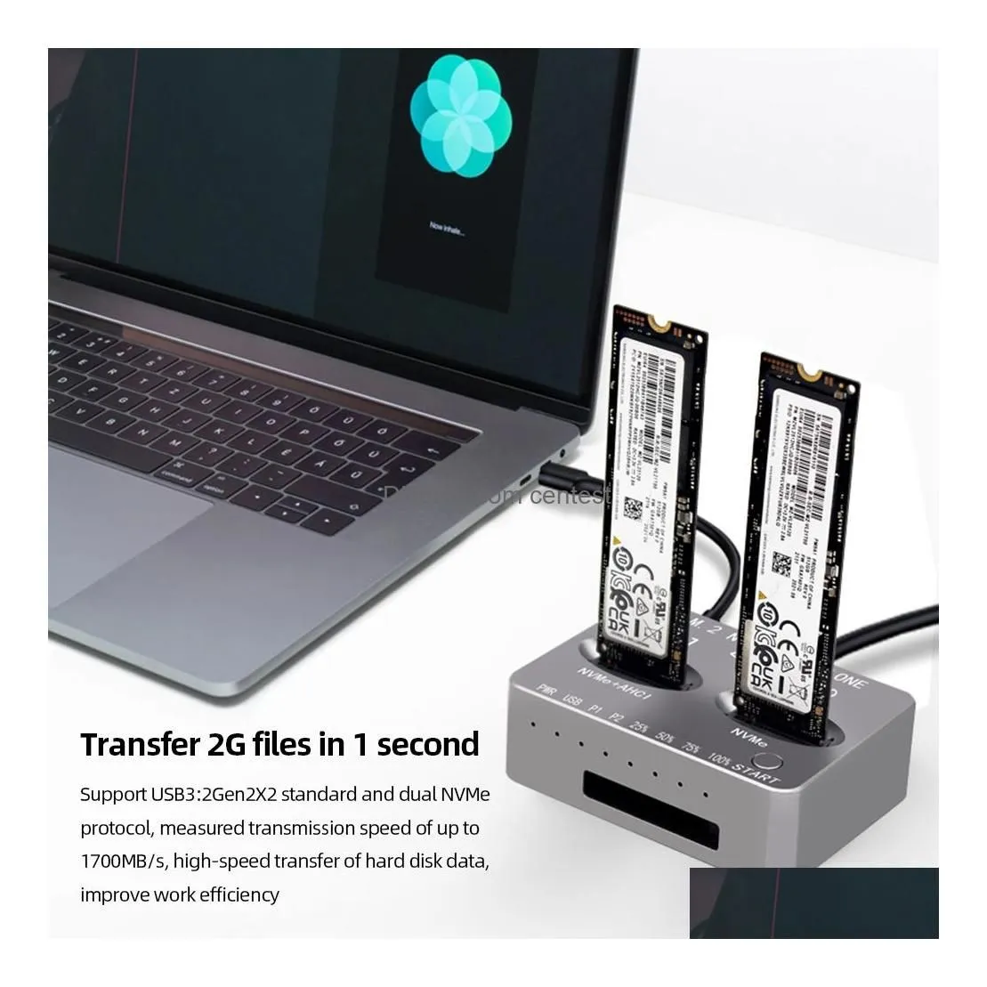 20Gbps Dual Bay Usb Drive Enclosure For M.2 NVMe SD Clone Gen2X With M ...