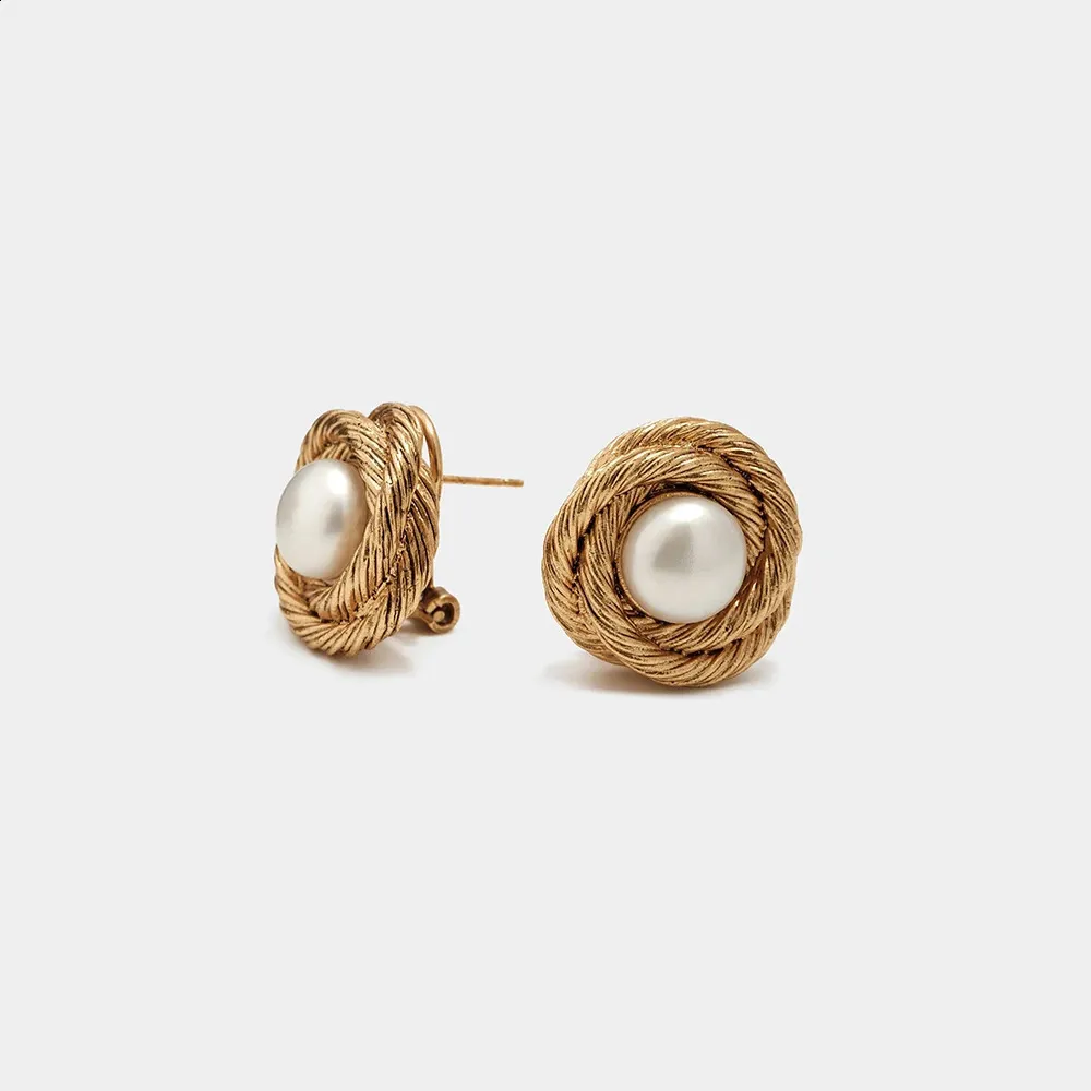 Brass Braided Freshwater Pearl Earrings - Retro Modern Design from ...